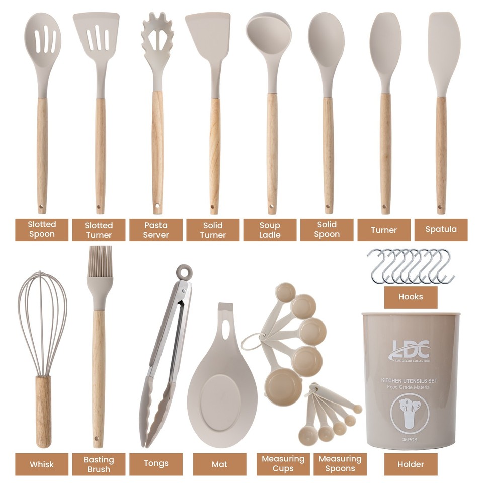 Cooking Utensil Set Stainless Steel 23 Piece Kitchen Gadget Tools Heat ...