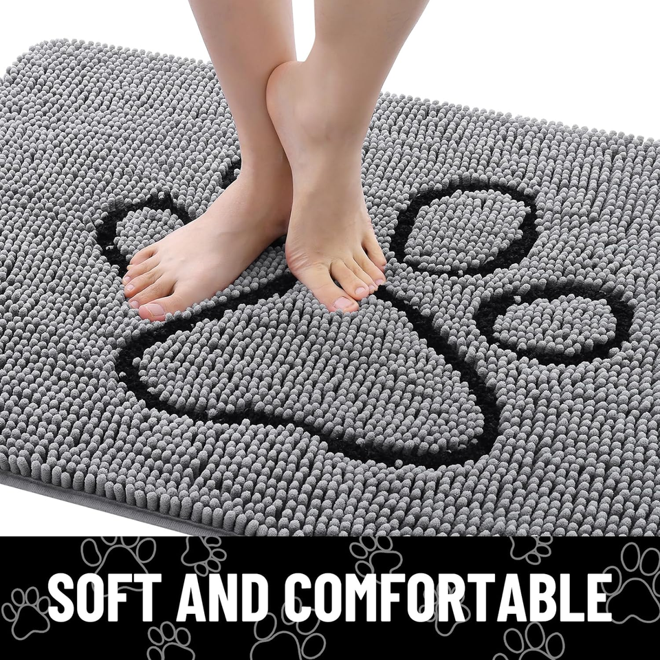 Dog Door Mat for Muddy Paws, Absorbent Dirt Trapper Non-Slip Washable ...