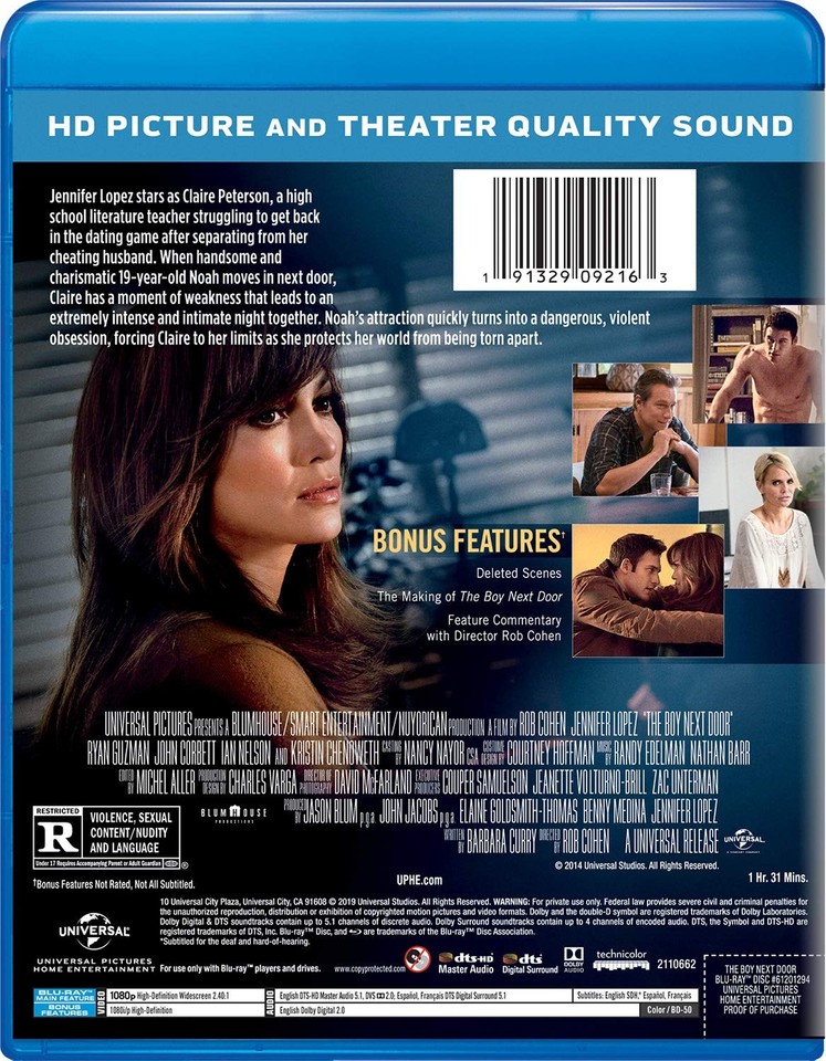 The Boy Next Door (Blu-ray) Jennifer Lopez Ryan Guzman John Corbett Ian ...