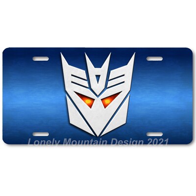 Transformers Decepticon Art White on Blue FLAT Aluminum Novelty License ...