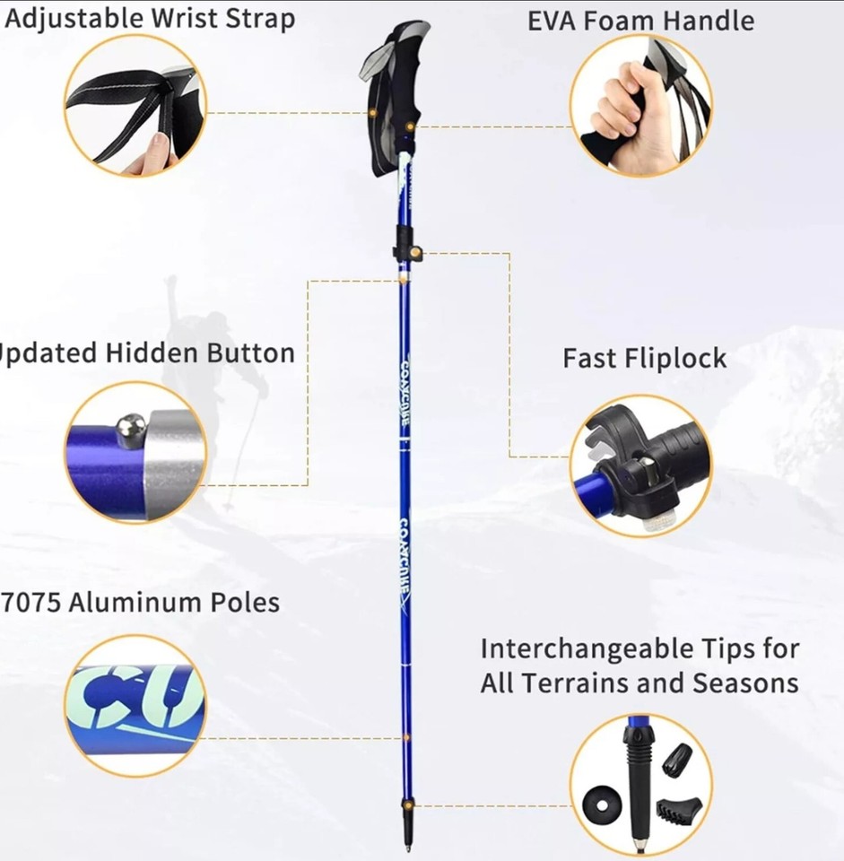 Covacure Trekking Poles Collapsible Hiking Poles - Aluminum Alloy 7875 ...