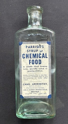 1900s Parrish's Syrup Bottle Chemist Abernethy`s Belfast NI Chemical ...
