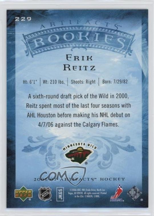 2006-07 Upper Deck Artifacts /999 Erik Reitz #229 Rookie RC | eBay