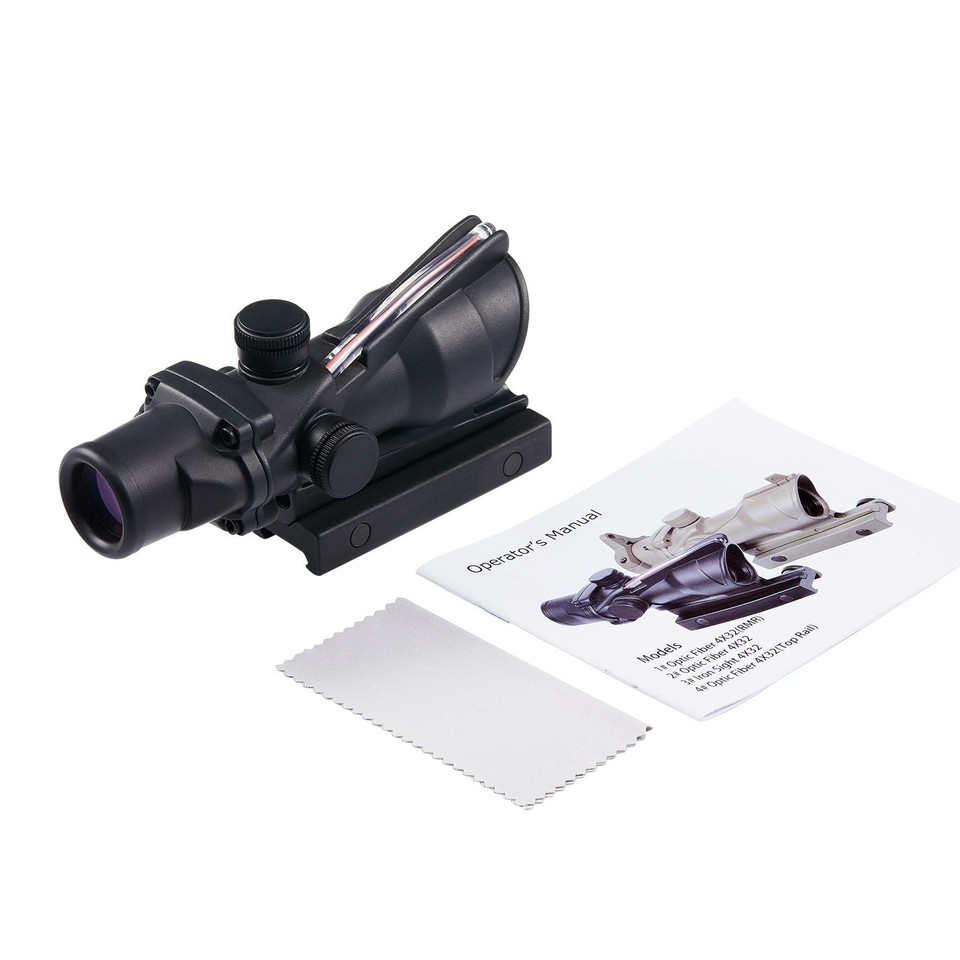 Tactical 4x32 ACOG Rifle Scope with True Fiber Optic Red Illuminated ...