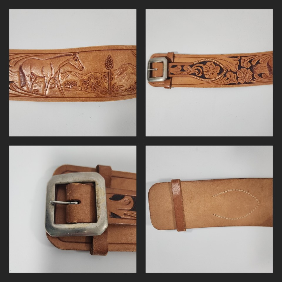 Vintage Leather Western Hand Tooled Gun Belt Holster Right Hand Horse ...