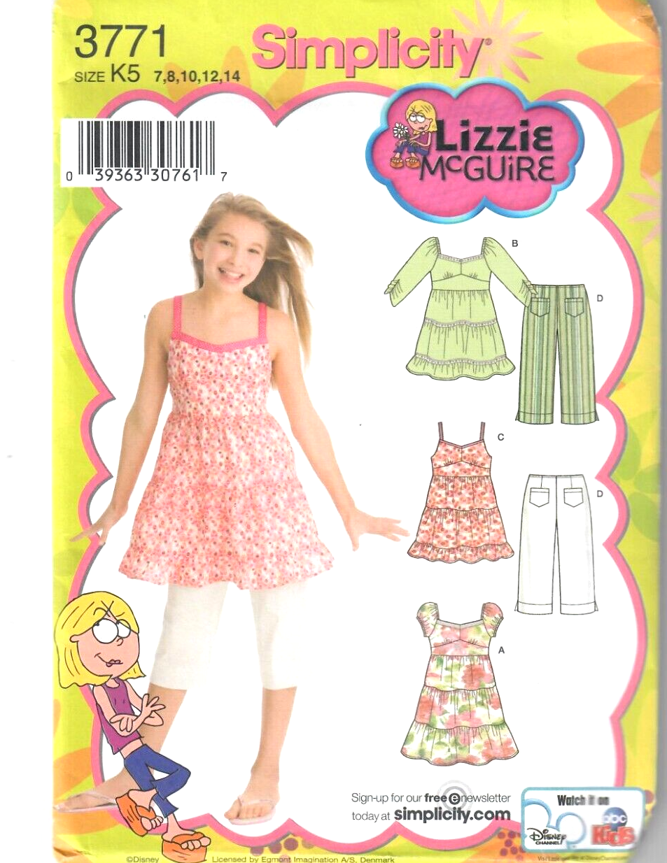 Simplicity 3771 Lizzie McGuire Girl's Dress OR Tunic, Capri Pants ...