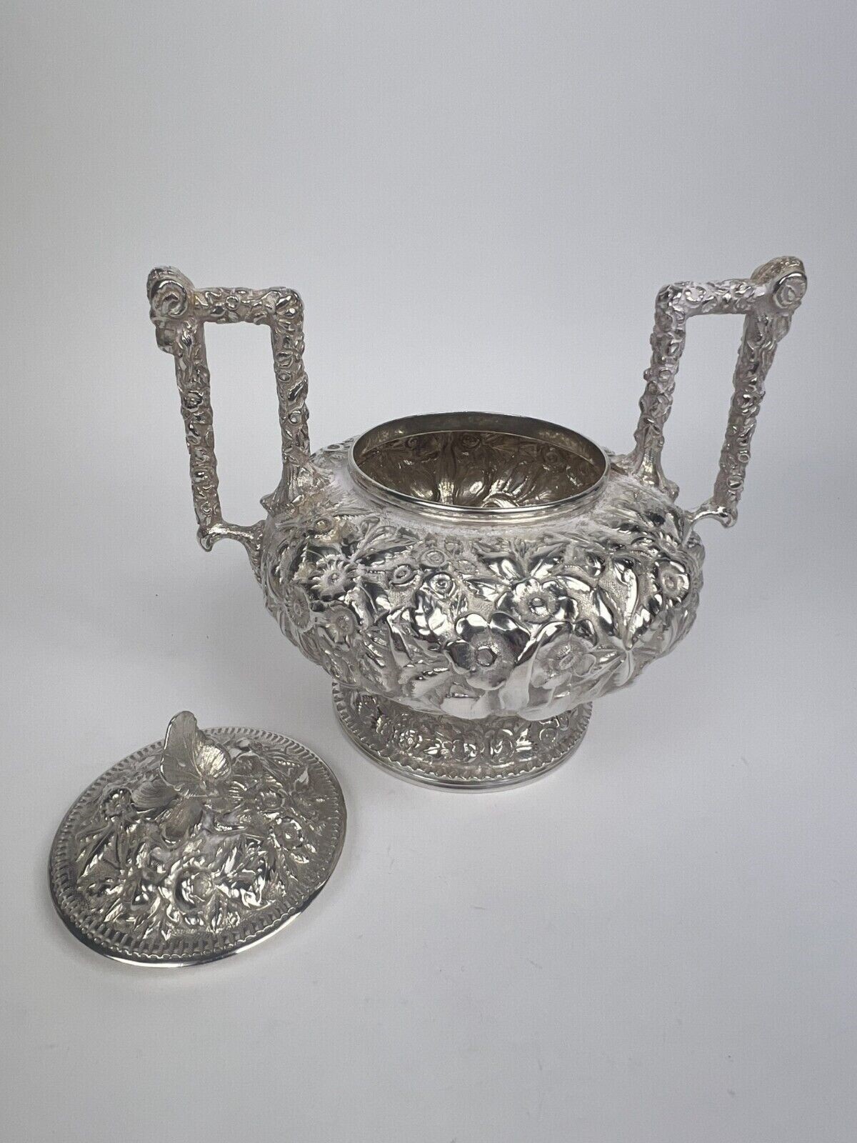 Vintage Coin Silver Kirk Repousse Monogram 5 pc Tea Set w. Rams Head ...