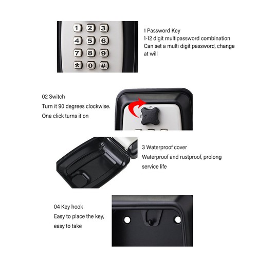 Car Window Key Safe Box Multi-Purpose Push Button Key Lock Box 12 Digit ...