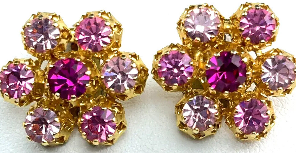 Vintage Austria 3 Shades Of Pink Rhinestone Clip~ons Signed | eBay