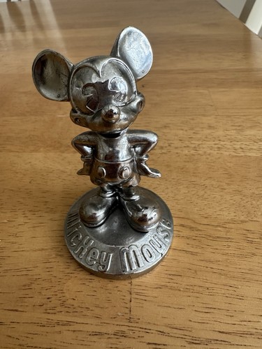 Vintage MICKEY MOUSE Silver Metal Paperweight Vintage Souvenir Statue ...