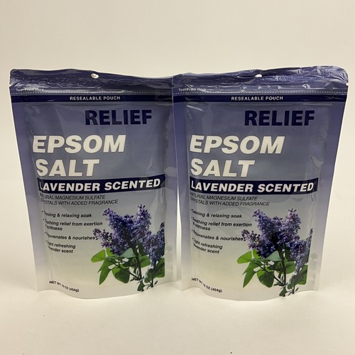 Relief EPSOM Salt Lavender Scented Bath Salt Calming Relaxing Soak 16oz ...
