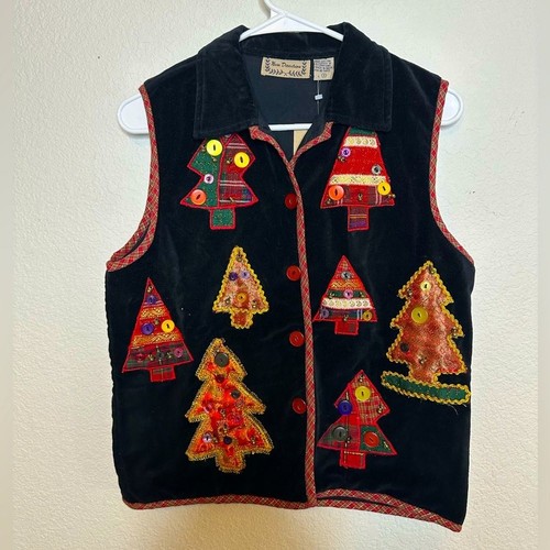NWT Vintage velvet Christmas tree vest - tree embellished vest- Size ...