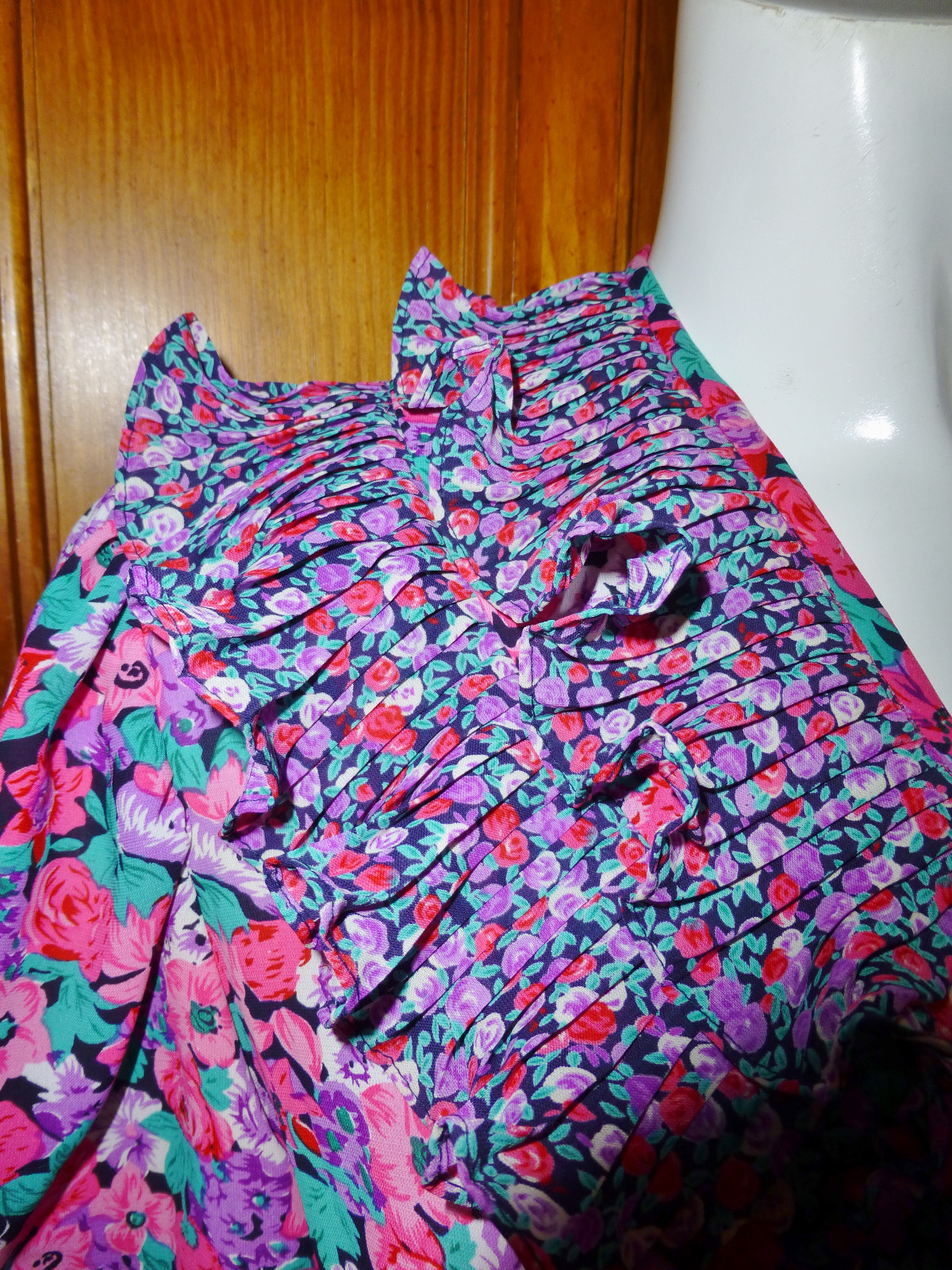 Vtg 80s Freis Style Floral PRINT Pleated Ruffle Poet Slv BOHO Gypsy ...