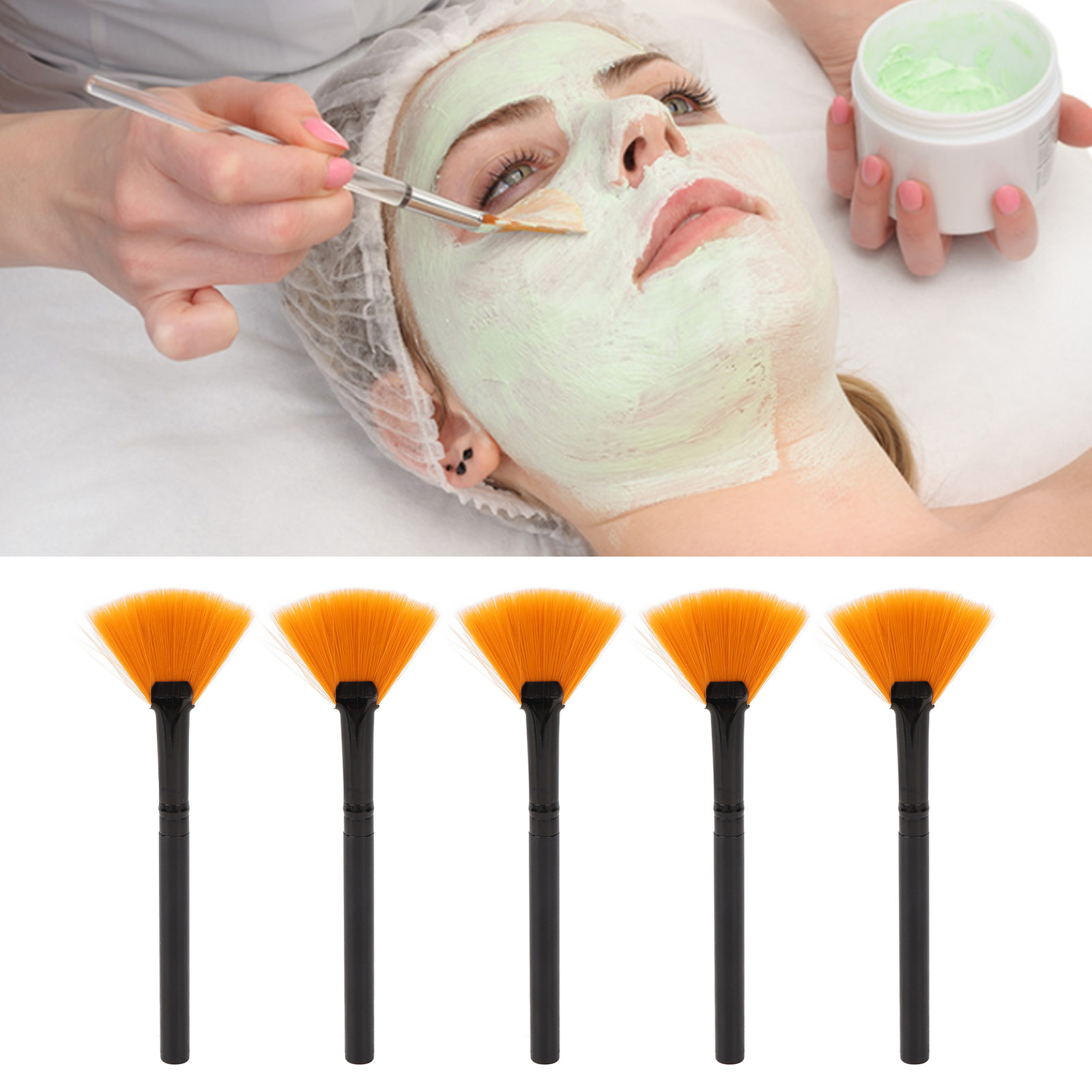 5pcs Fan Mask Brush Long Handle DIY Soft Facial Applicator Brush For ...