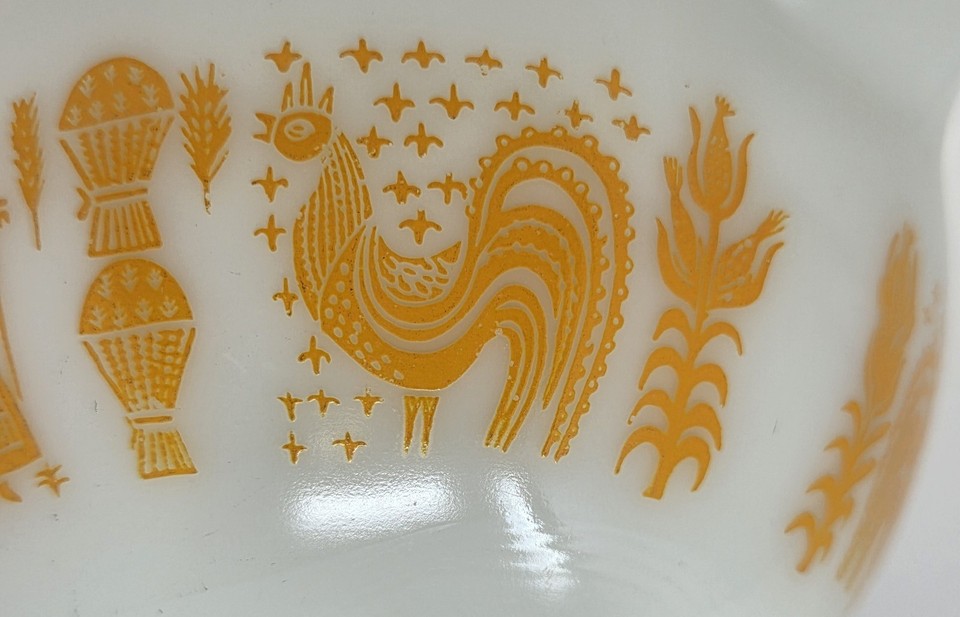 Vtg Pyrex Pumpkin Butter Print Amish Cinderella 1.5 Pint Mixing Bowl ...