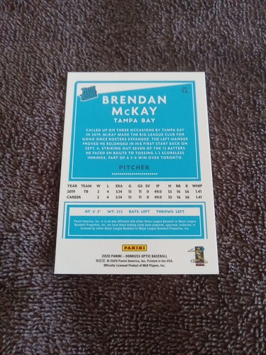 2020 Donruss Optic Rated Rookie Brendan McKay Tampa Bay Rays Baseball ...