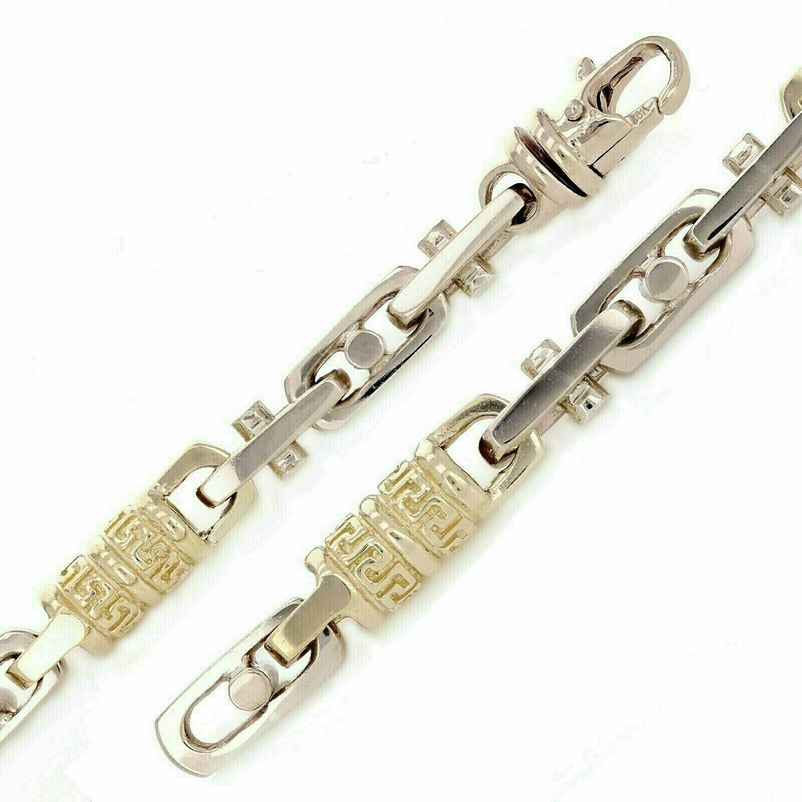 14k Yellow & White Gold Greek Key Barrel Link Bracelet 8" 7.5mm 43 ...