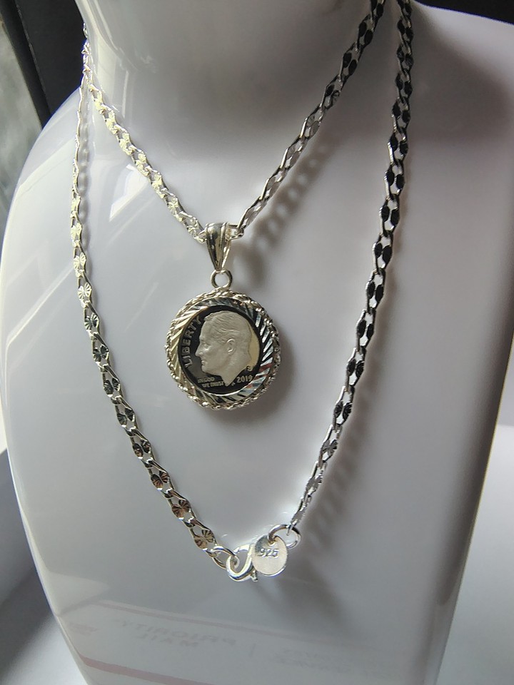 Beautiful Necklace 2019 S With Dime Silver Coin Proof .999% Silver $95. ...