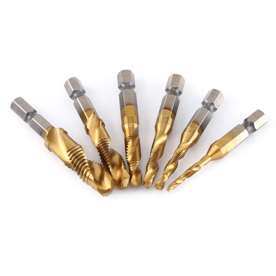 6x M3-M10 Spiral Tap Drill Bits Set HSS Hex Shank Metric Thread Cutter ...