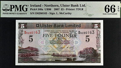 2007 Northern Ireland Ulster Bank £5 Pound Note PMG 66 McCarthy EPQ ...