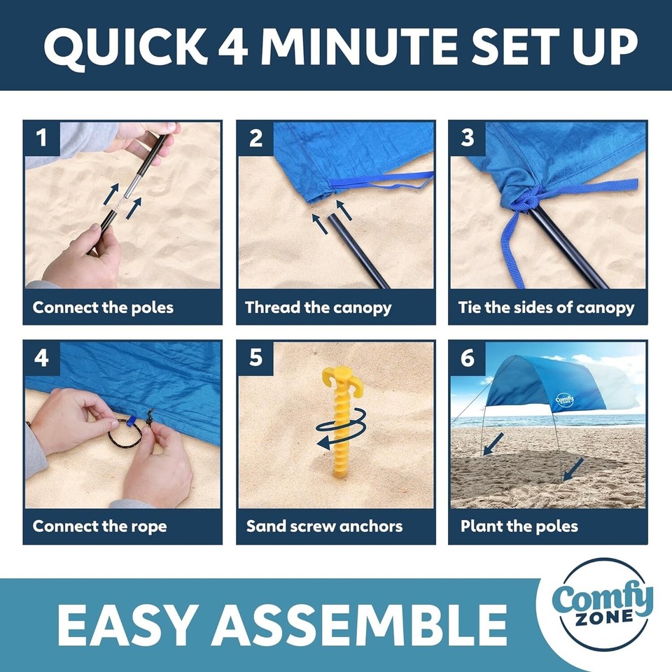 Beach Sun Shade, The Ultimate Wind-Resistant Canopy, Offers 150 Sq. Ft ...