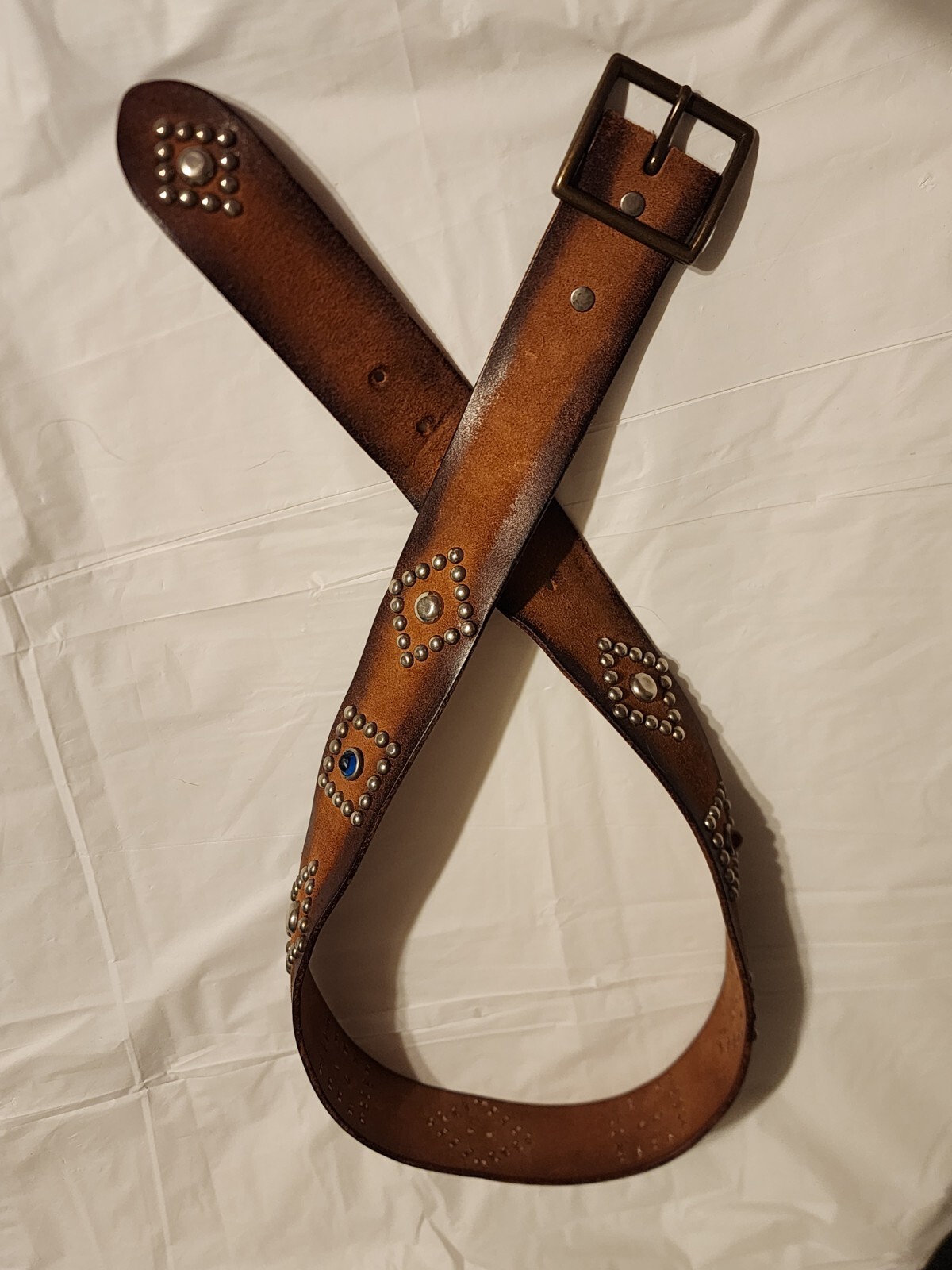 Ralph Lauren RRL Studded Western Brown Leather Belt 32 - Gem