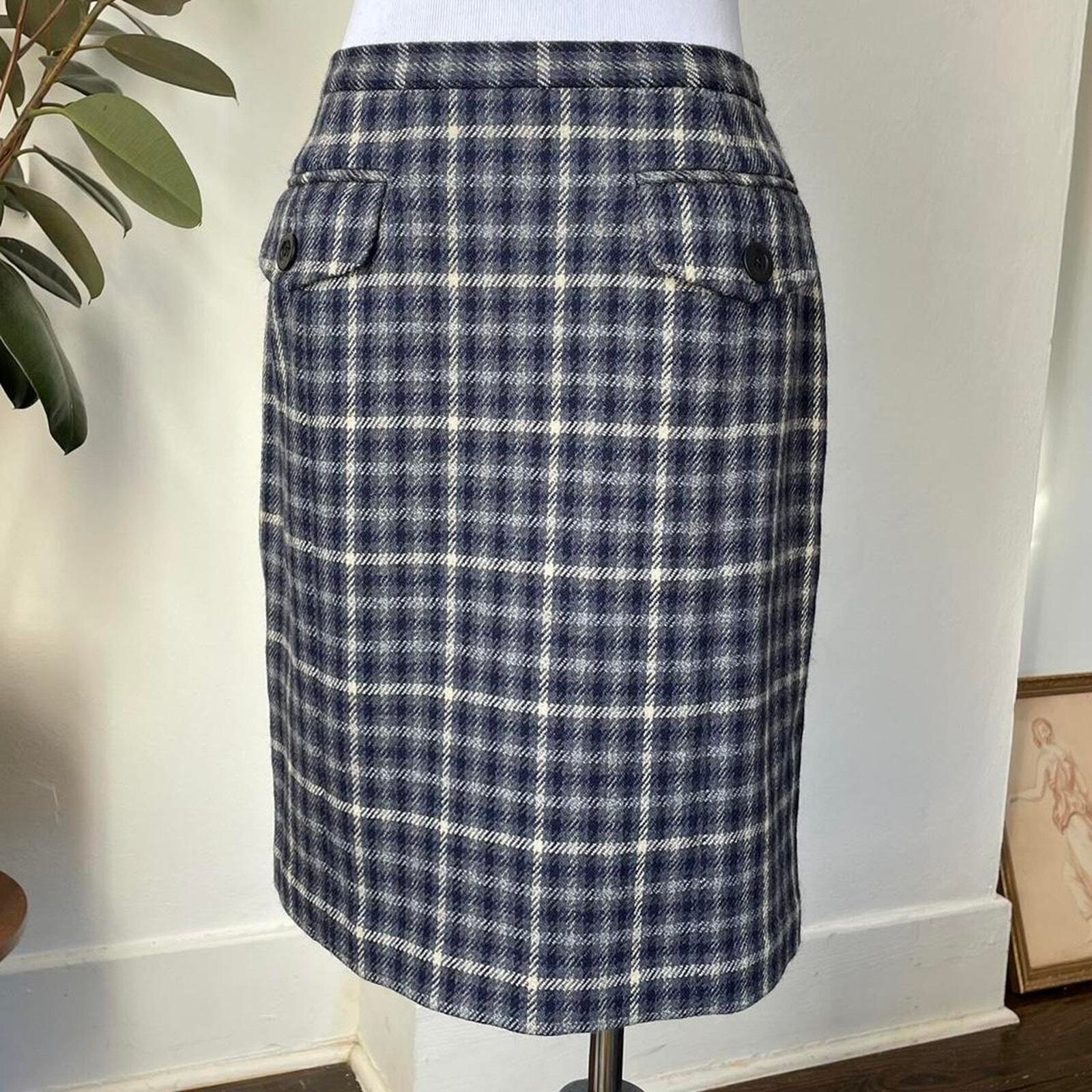 Vintage Banana Republic Blue Plaid Pencil Skirt - Gem