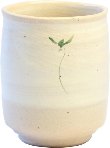 Shigaraki yaki ware Yunomi Japanese Tea cup Kamon Midori Flower Crest ...