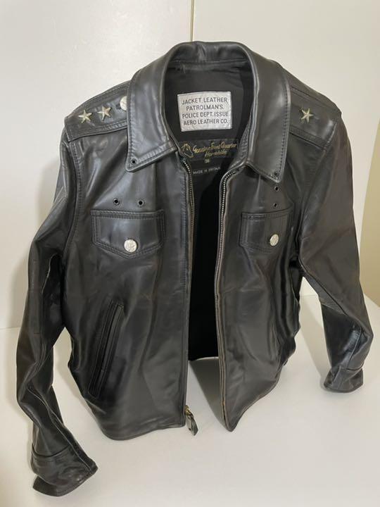 AERO LEATHER police man Jacket Men's outer Black studs Horsehide ...