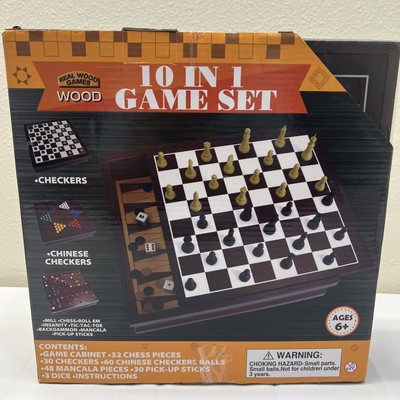 REAL WOOD GAMES-10 IN 1 GAME SET -FAMILY FUN-NEW SEALED IN BOX- 6yrs ...