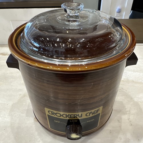 Crockery Chef Crock Pot +Glass Lid 3 1/2 Quart Dish Wood Finish Model ...