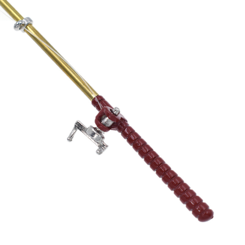 Dollhouse Miniature Wood Alloy Fishing Rod + Fishing Net Doll House ...