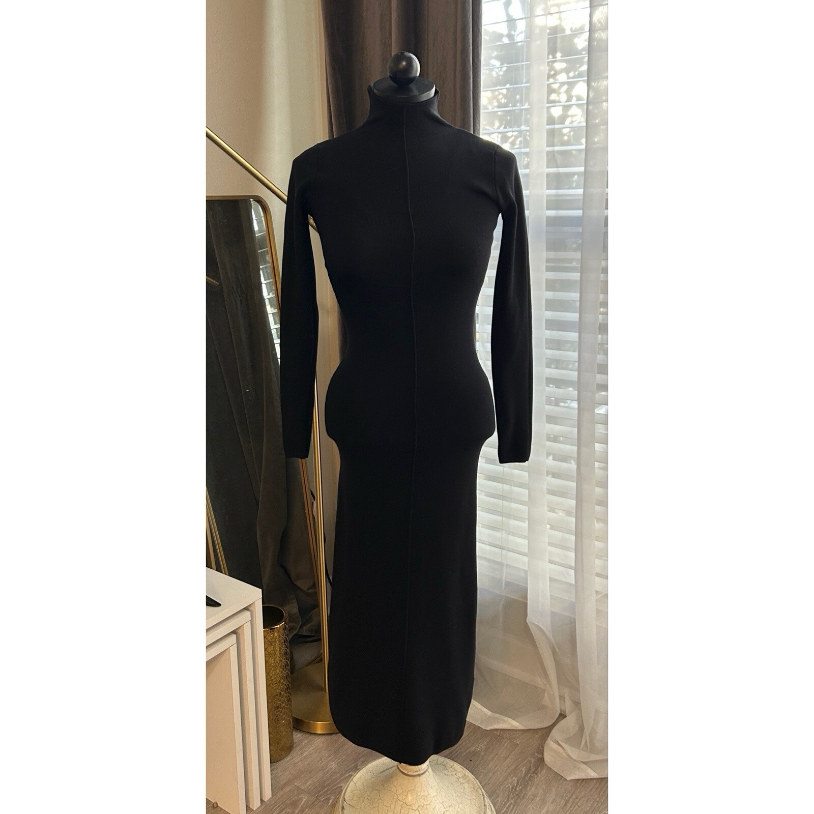 ZARA Black Ponte Knit Turtleneck Long Sleeve Midi Swe… - Gem