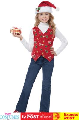 Red Holiday Vest Elf Helper Christmas Xmas Fancy Dress Girls ...