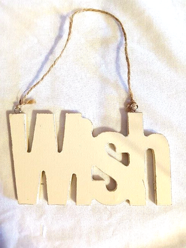 "WISH" White Rustic Look Christmas Tree Hanging Decoration - 12cm ...