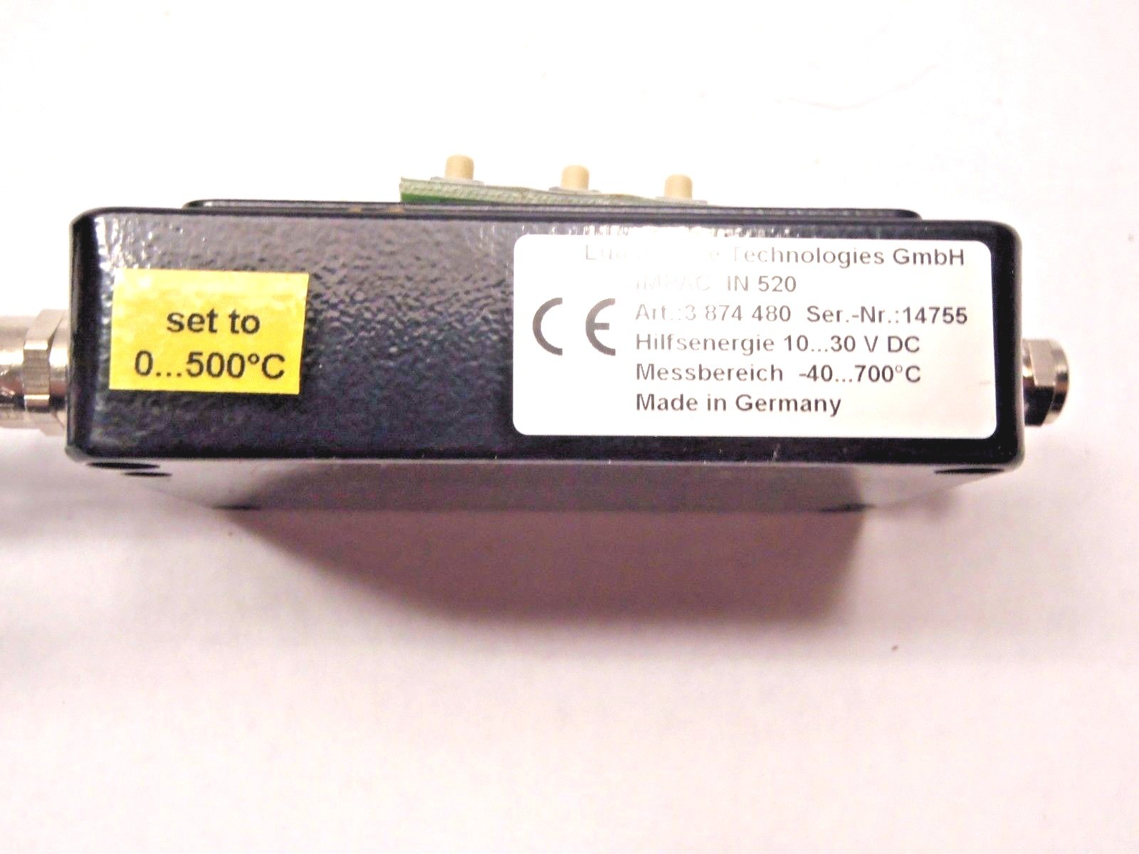 LUMASENSE PYROMETER IMPAC IN 520 INFRARED TEMPERATURE SENSOR 3 874 480 ...