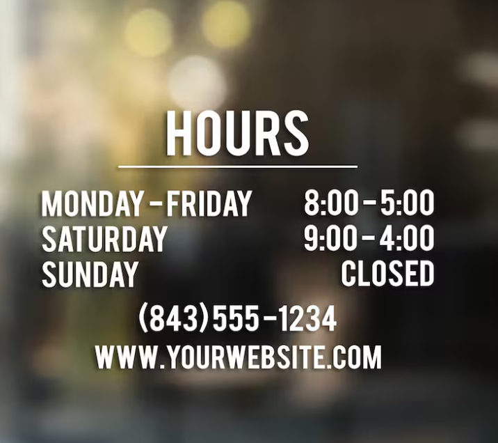 Custom Business Store Hours Sign Decal Sticker 12x18 and 12x8EXTERIOR ...