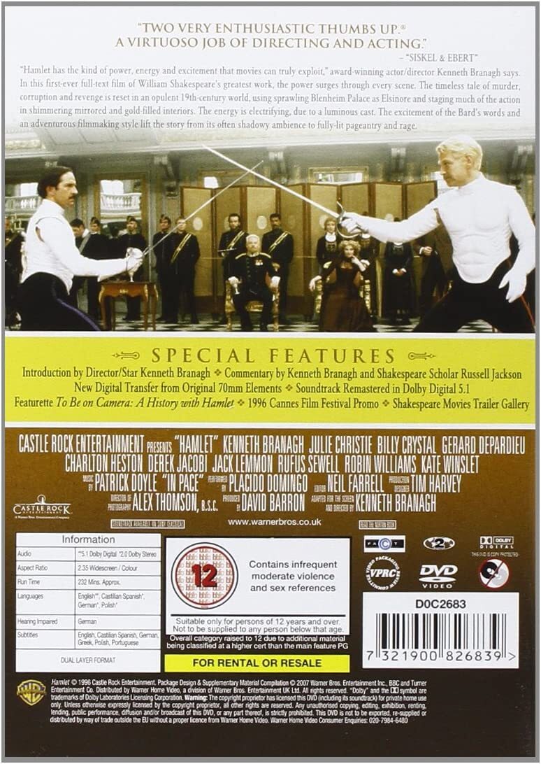 Hamlet (1996) (DVD) Billy Crystal Brian Blessed Charlton Heston Derek ...