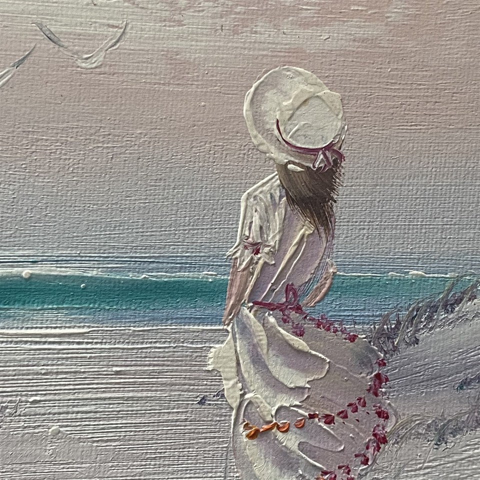 Framed Painting Victorian Lady Woman on Beach Signed Cheswick | eBay