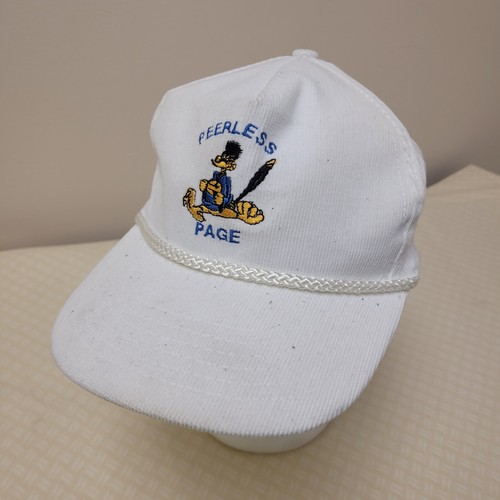 PEERLESS PAGE WHITE CORDUROY Hat Snapback Baseball Vtg 80s Cap Retro ...