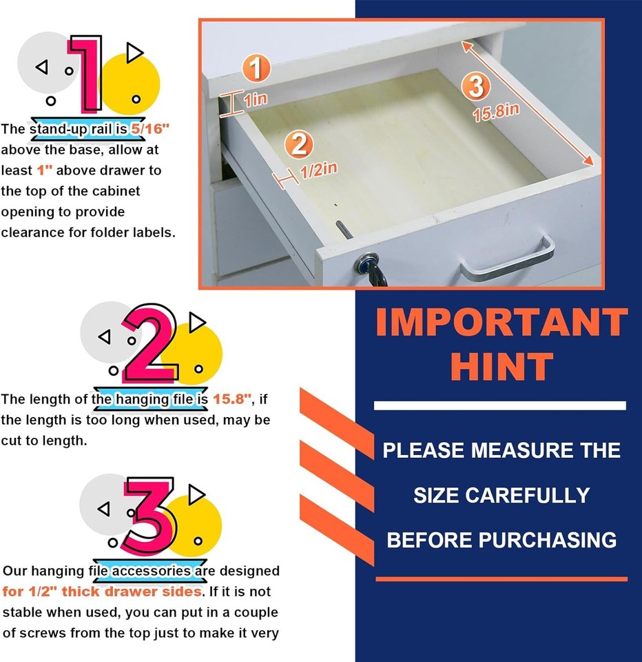 4 Pieces Hanging File Rails PVC Drawer Black 16 Inch File Cabinet Rails ...