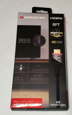 Monster HDMI Cable 4K HDR UHD Premium Gold Plated High Speed 6' Red LED ...