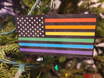 US Rainbow Pride Flag christmas tree ornament LGBTQ Gay Lesbian Love ...