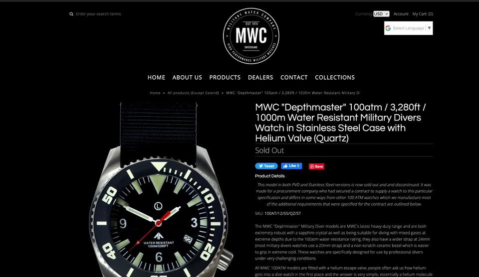 MWC 100atm/3,280ft WR Military Divers Watch - Contract Surplus at Half ...