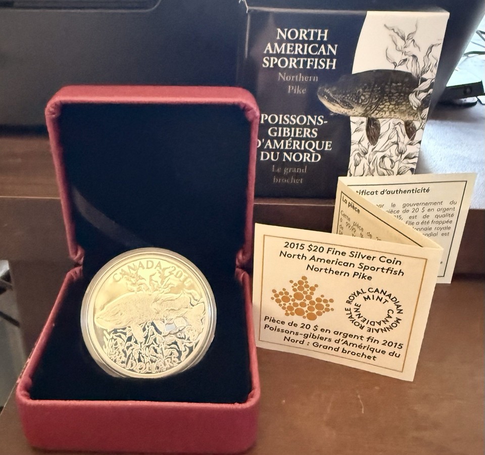 2015 1OZ 99.99% Fine Silver North American Sportfish Northern Pike Coin ...