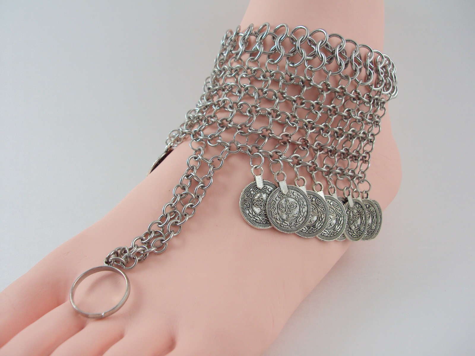 Silver Ankle Bracelet Jingle Ball Chime Anklet Mesh Boho Coins Festival ...