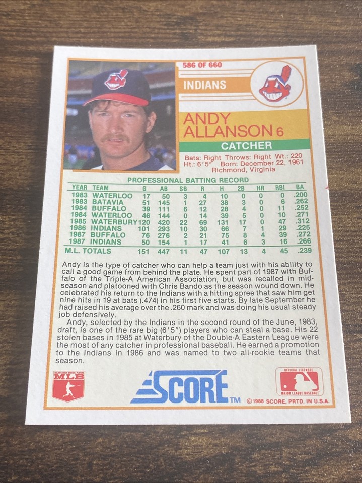 1988 Score #586 Andy Allanson Indians C4632* | eBay
