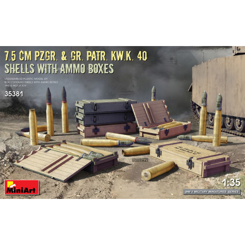 7,5 cm Pzgr.& Gr.Patr.Kw.K.40 SHELL WITH AMMO BOXES KIT 1:35 Miniart ...