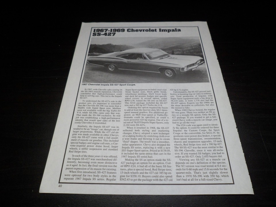 ORIGINAL 1966-1667 Chevrolet Chevelle SS-396 & 1967-1969 Impala SS-427 ...