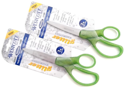 SET OF 2 EACH GREEN GLITTER SCISSORS WESTCOTT 7" LONG STAINLESS STEEL ...